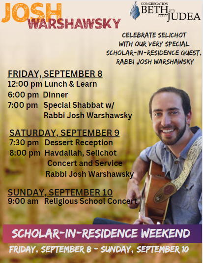Special Shabbat w/ Josh Warshawsky | Congregation Beth Judea - Conservative Synagogue in Long ...