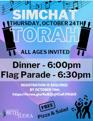 Dinner & Simchat Torah Flag Parade | Congregation Beth Judea